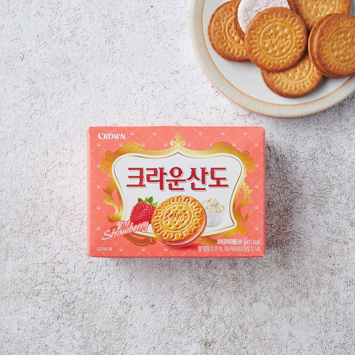 크라운 산도 딸기크림치즈 161g(8Packs) | Crown Sando Strawberry Cream Cheese ...